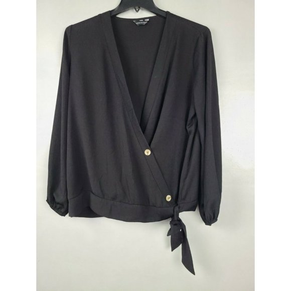 Merokeety | Tops | Merokeety Black Diagonal Button Long Sleeve Blouse ...